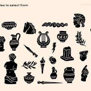 Ancient Greece Clipart Bundle, Linocut Vector Set, Handrawn Greek Art ...