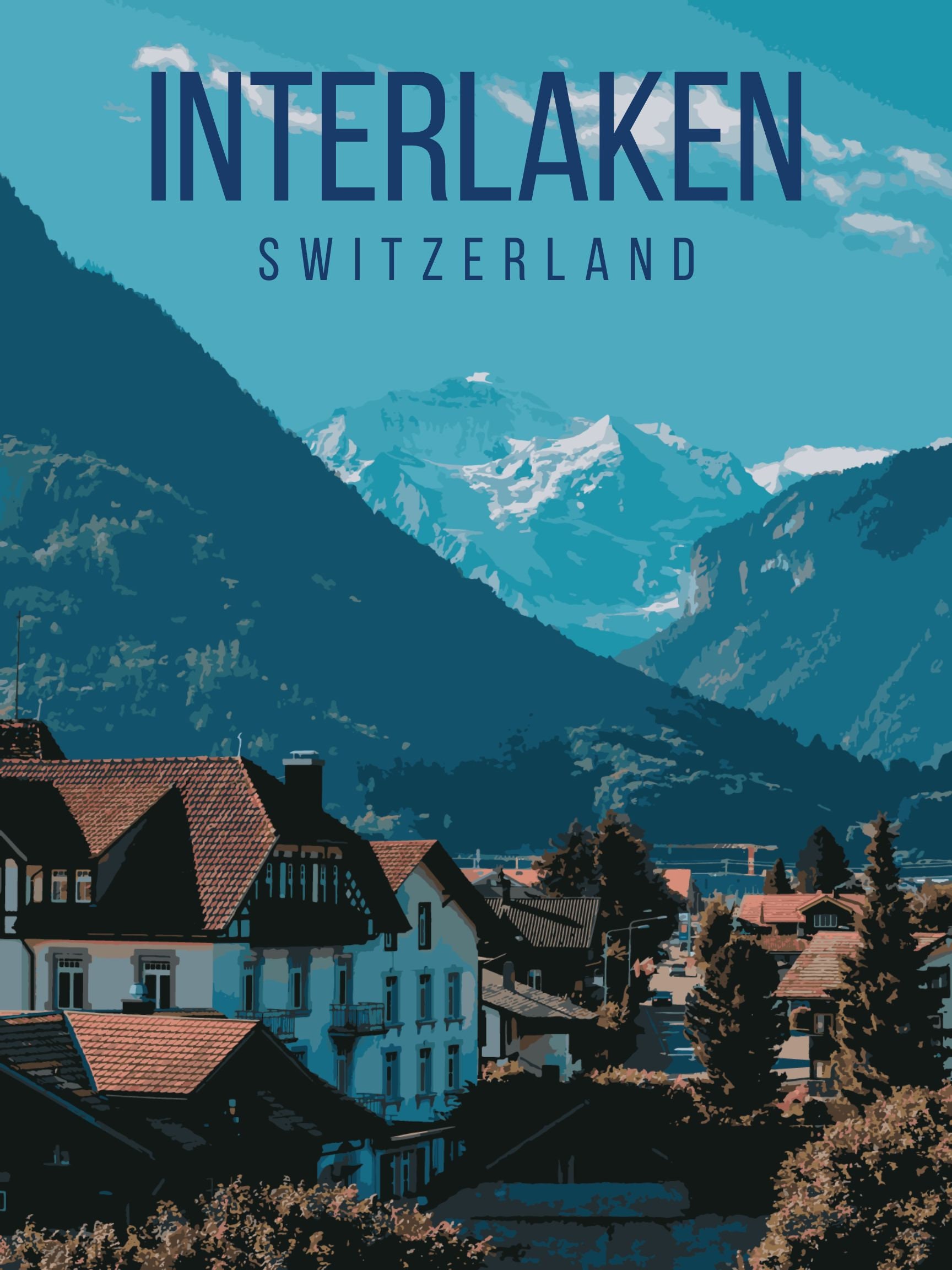 Interlaken Switzerland Retro Travel Poster - Etsy