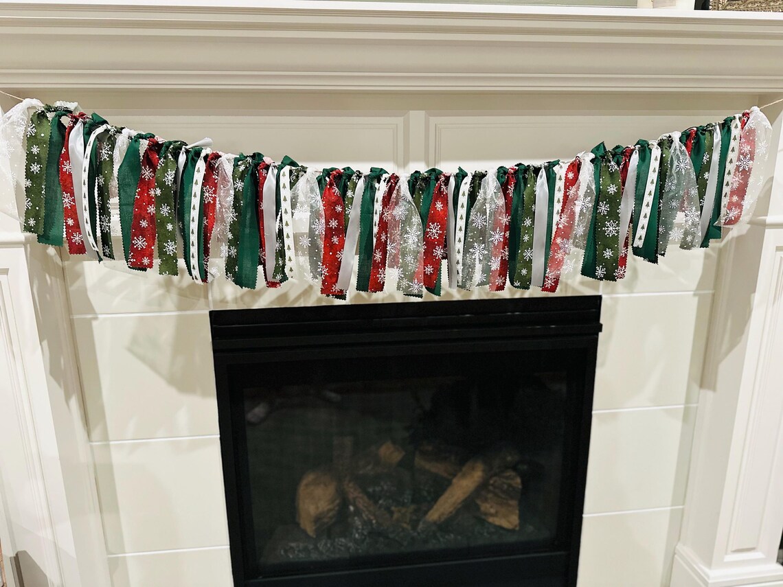 Christmas Rag Garland, Snowflake Garland for Christmas, Holiday Rag ...