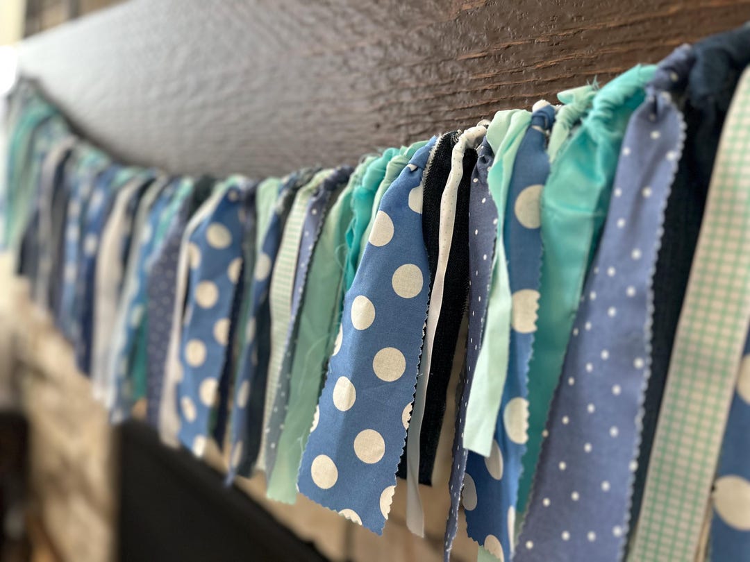 Blue Rag Tie Garland, Turquoise Ribbon Garland, Blue Rag Garland, Party ...