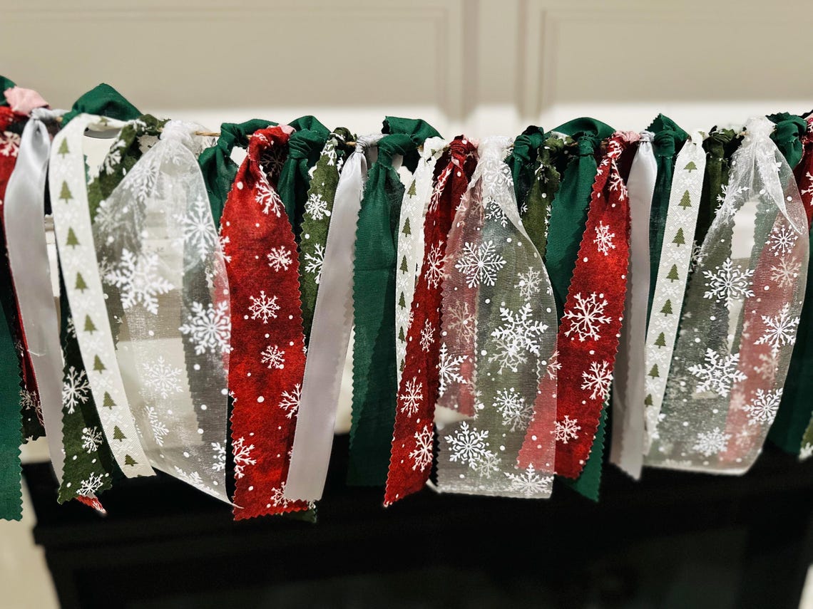 Christmas Rag Garland, Snowflake Garland for Christmas, Holiday Rag ...