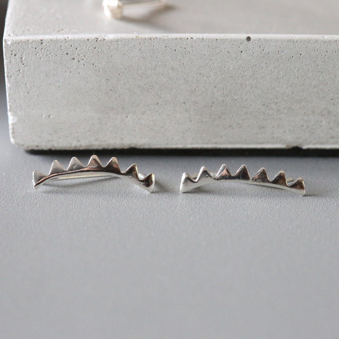 Minimalist Sterling Silver Ear Climbers - Wave Design - Etsy