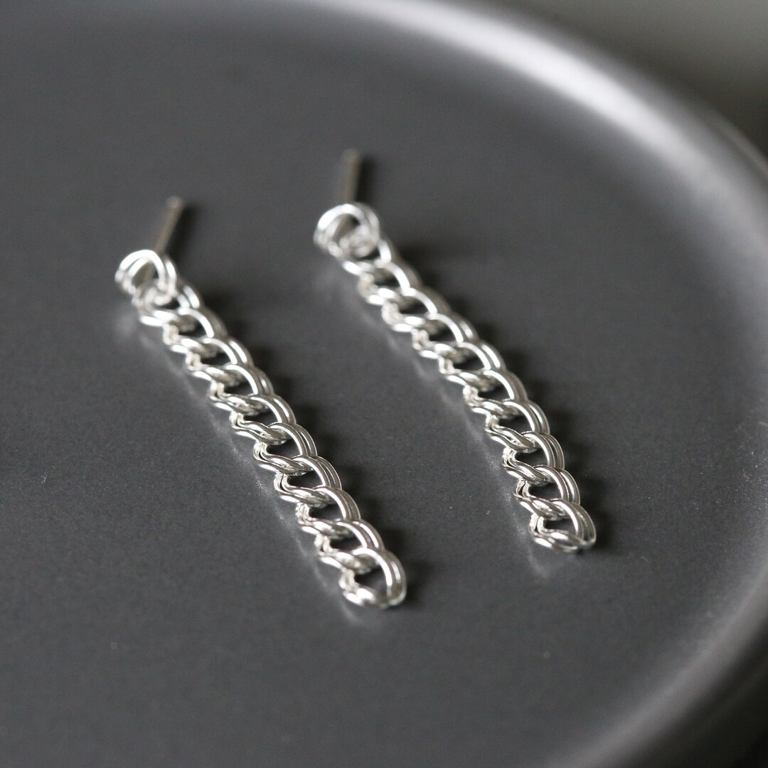 Sterling Silver Chain Drop Earrings: Minimalist Link Studs - Etsy