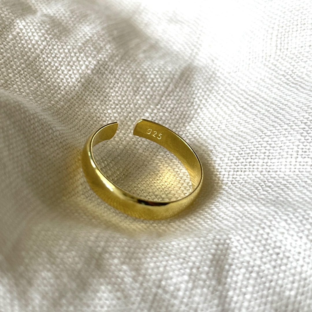 3mm Minimalist Gold Toe Ring: Adjustable Sterling Silver 925, Plated in ...