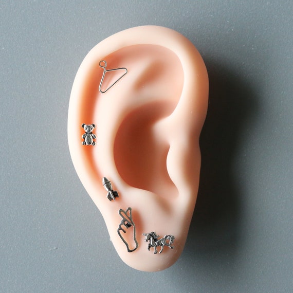 Teddy Bear Ear Studs Silver Teddy Bear Earrings Tiny Teddy | Etsy