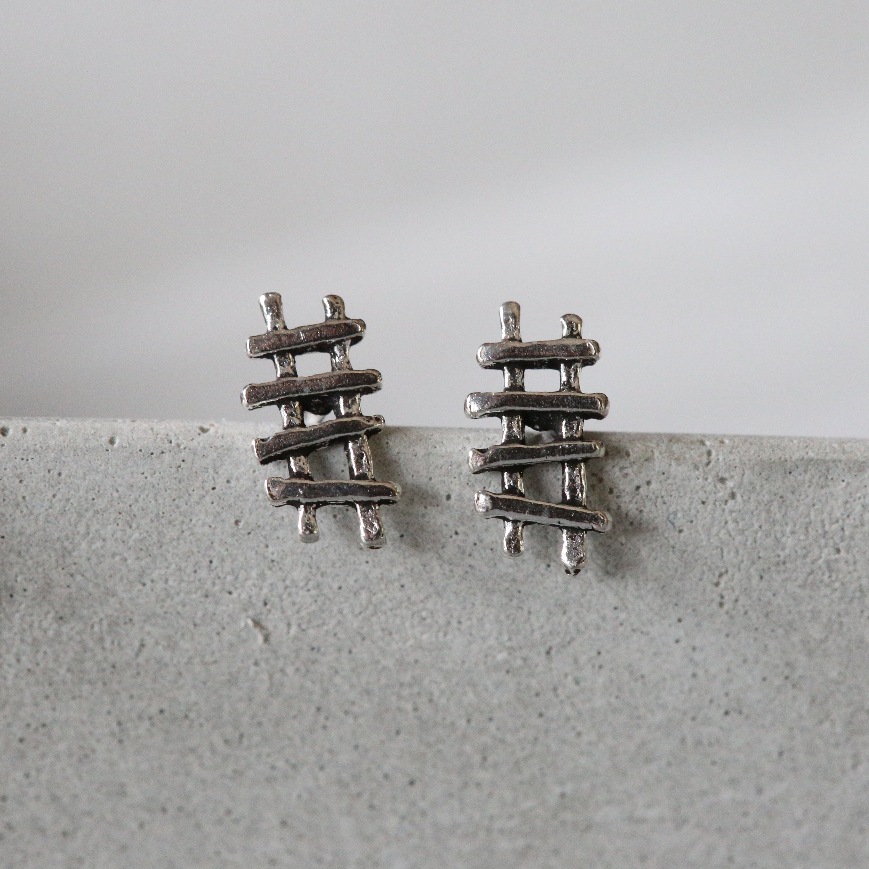 Ladder Studs Silver Ladder Ear Studs Tiny Ladder Earrings Sterling ...