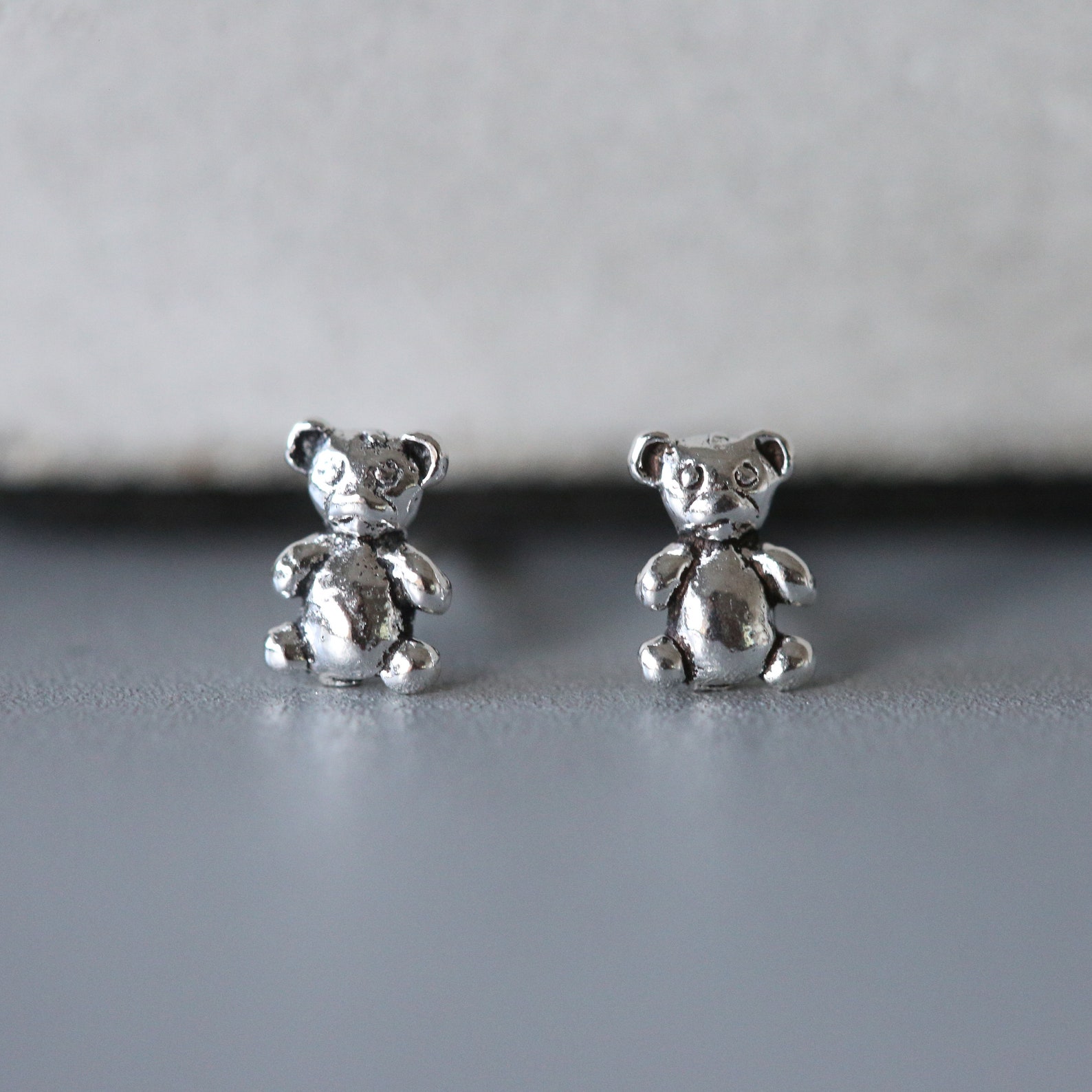 Teddy Bear Ear Studs Silver Teddy Bear Earrings Tiny Teddy Bear Studs Sterling Silver 925 24 - Etsy