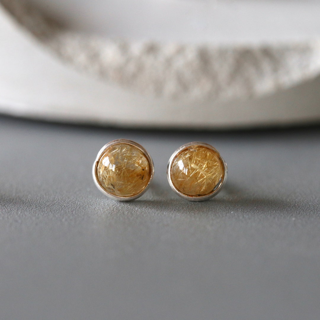Yellow Rutilated Quartz Studs: 925 Sterling Silver Earrings (6mm) - Etsy