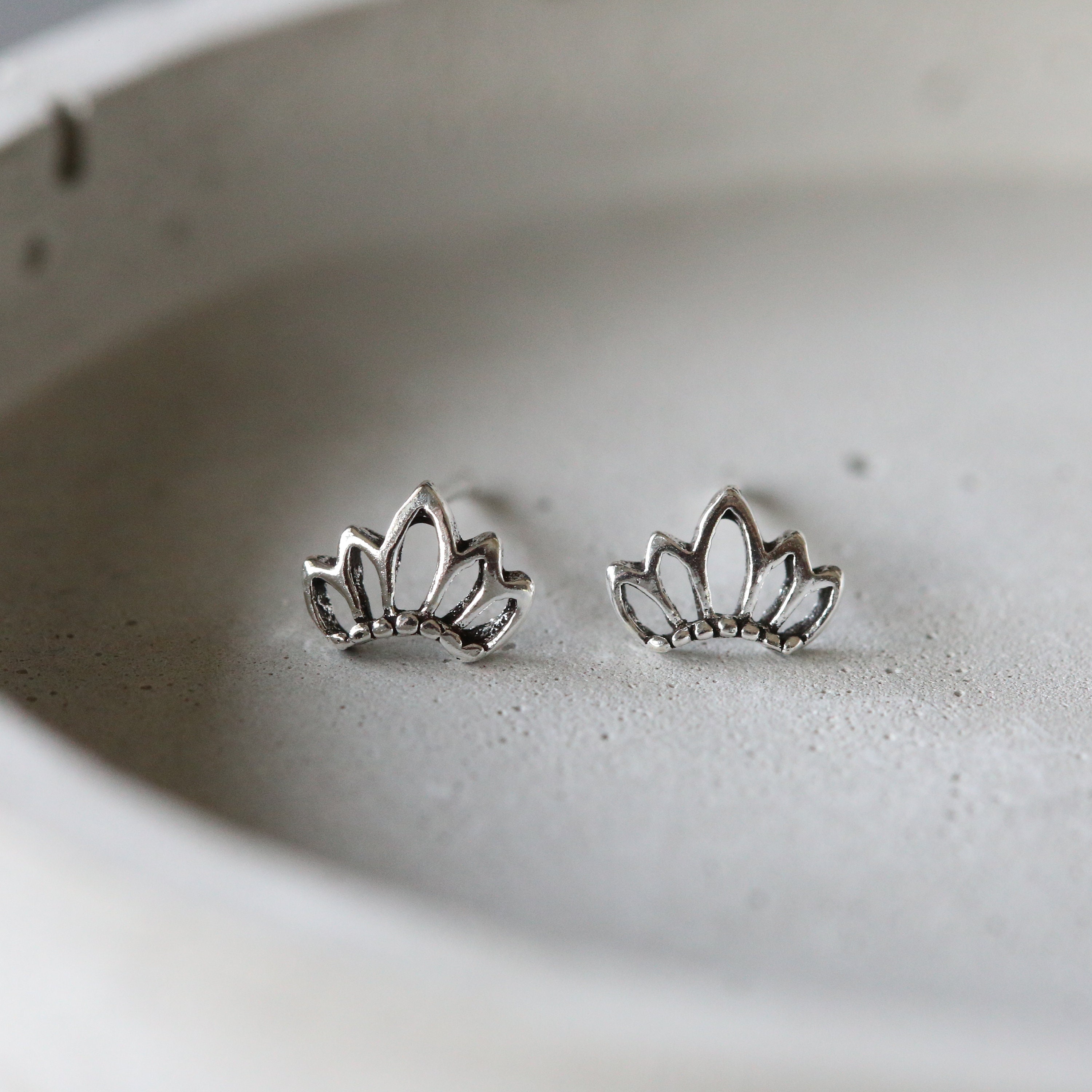 Lotus Flower Studs Silver Lotus Flower Ear Studs Good Luck - Etsy