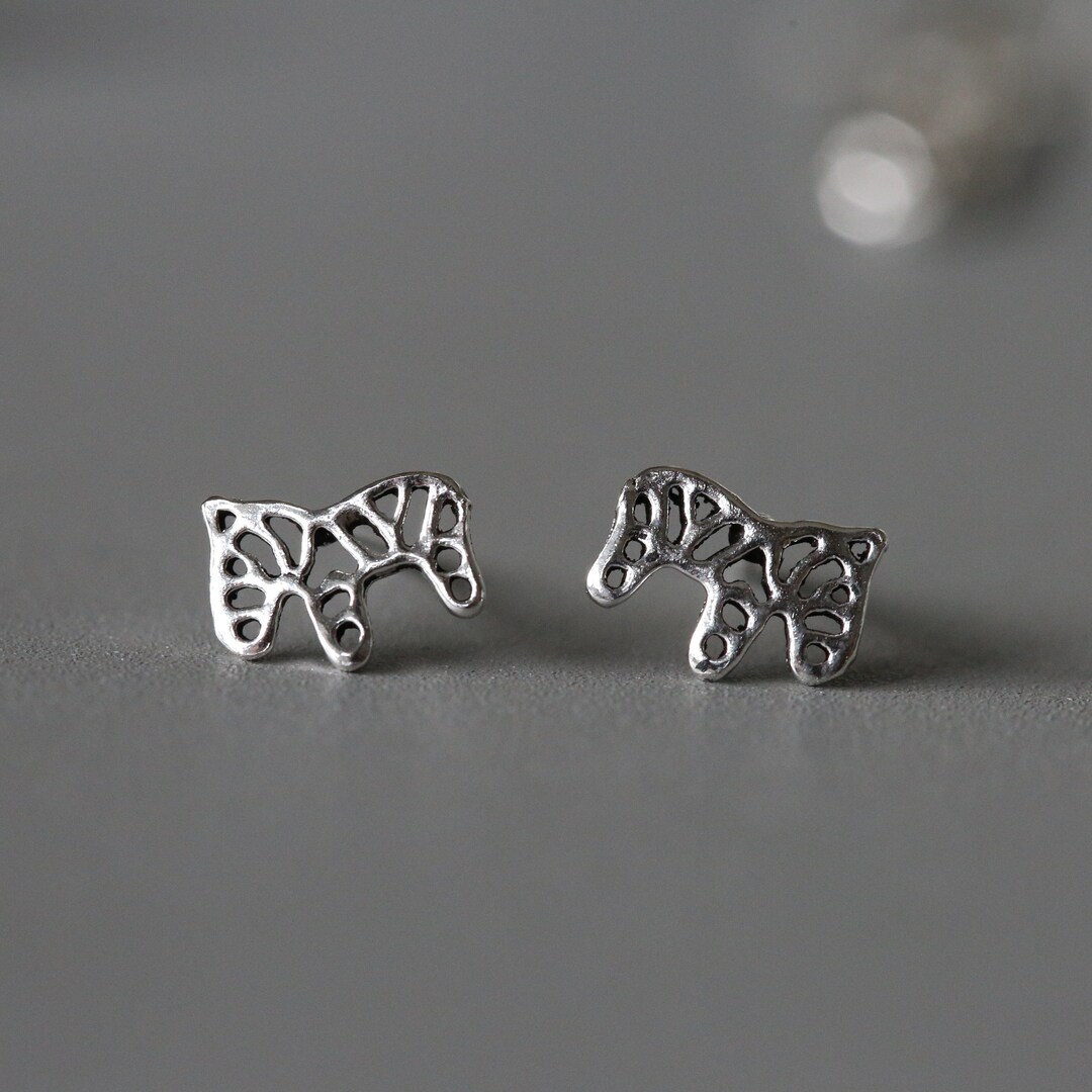 Zebra Studs - Silver Zebra Ear Studs - Animal Earrings - Sterling ...