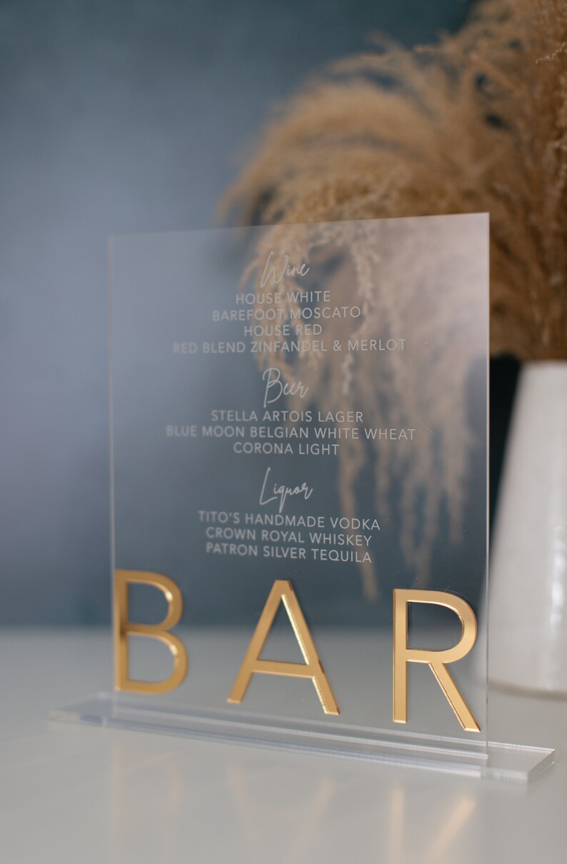 Wedding Bar Menu Acrylic Wedding Bar Sign Personalized - Etsy