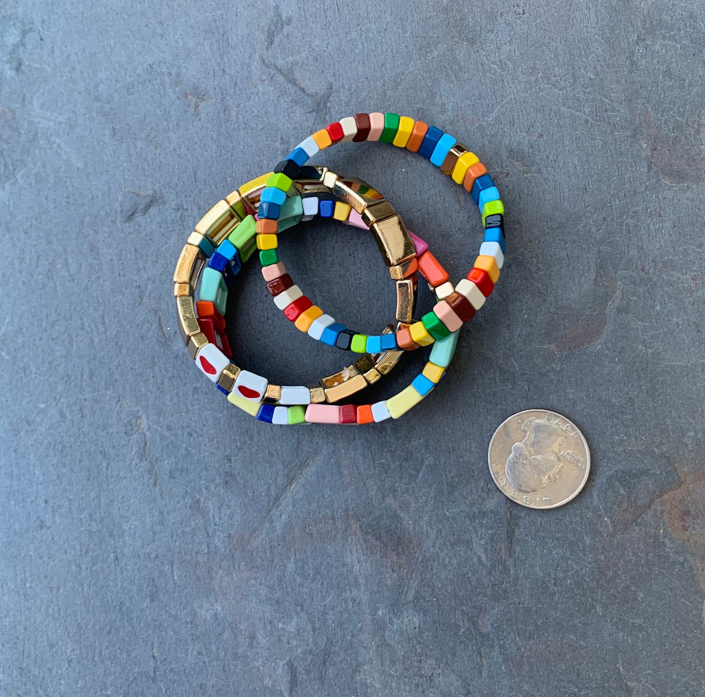 Set of Enamel Tile Bead Stretch Bracelets - Etsy