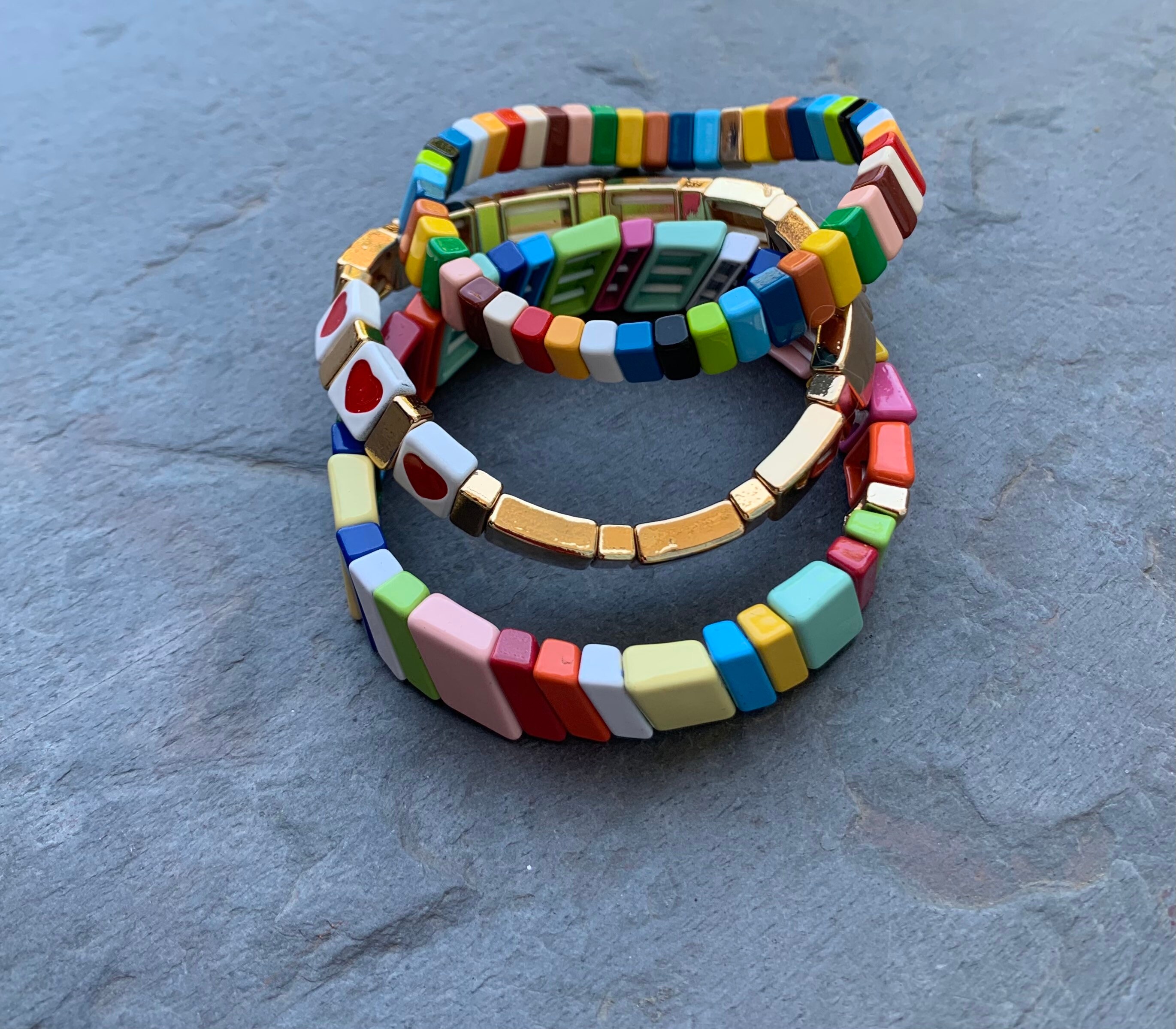 Set of Enamel Tile Bead Stretch Bracelets - Etsy