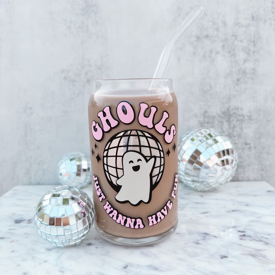 Cute Ghoul Ghost Beer Can Glass Cup,spooky Season Iced Coffee Glass ...