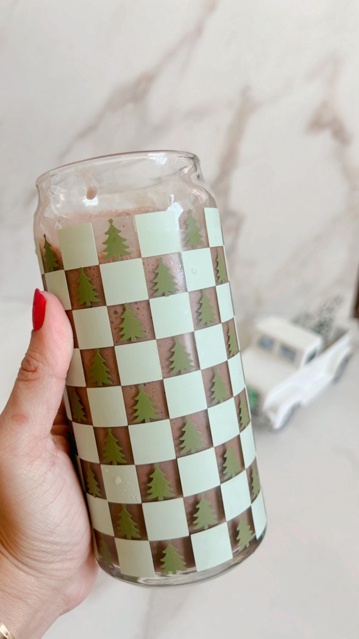 Retro Checkered Christmas Tree Cup,aesthetic Checkered Glass,groovy ...