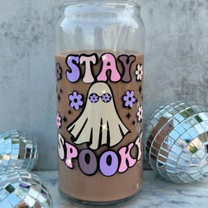 Stay Spooky Retro Ghost Beer Can Glass Cup,spooky Season Iced Coffee ...