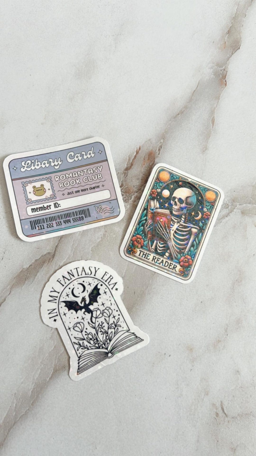Bookish Sticker,the Reader Skeleton Tarot Card,romantasy Library Card ...