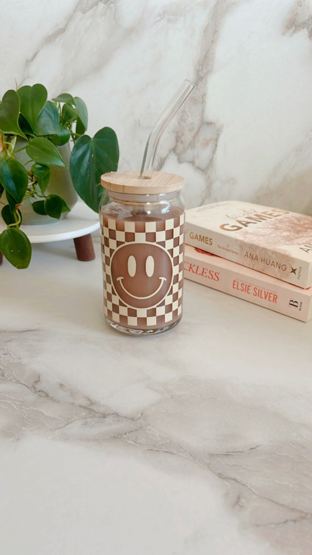 Neutral Smiley Face Beer Can Glass,checkered Happy Face Glass Cup,retro ...