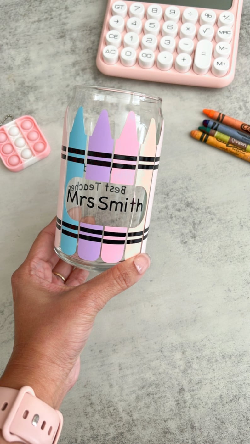 Teacher Crayon Glass Cup Personalized Teacher Name Gift - Etsy