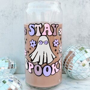 Stay Spooky Retro Ghost Beer Can Glass Cup,spooky Season Iced Coffee ...
