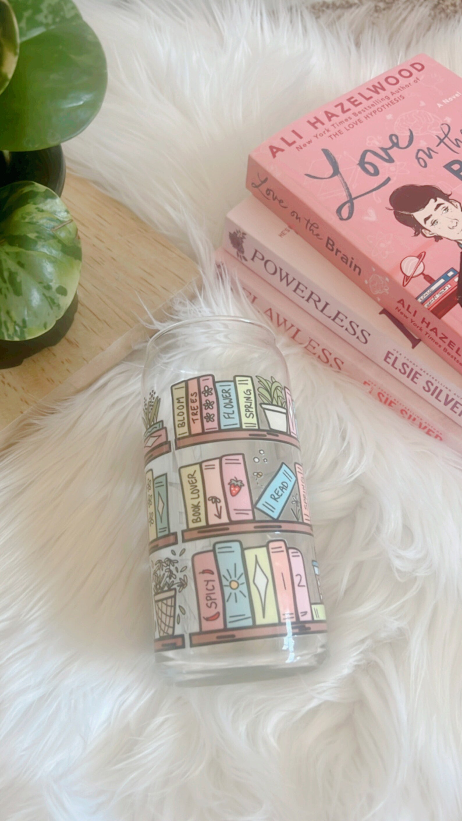 Summer Bookshelf Iced Coffee Glass Cup,romance Bookshelf Booklover ...
