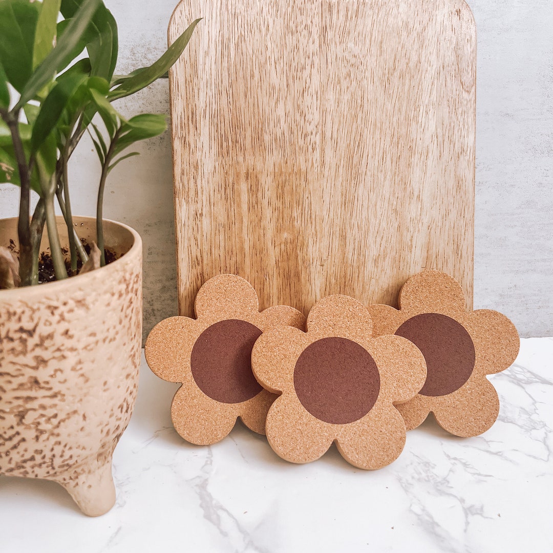 Daisy Flower Cork Coaster for Coffee Cups,retro Flower Coaster, Boho ...