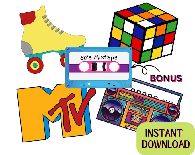 Printable 80s 90s Themed Centerpieces - 80s Party Decorations - 80s ...