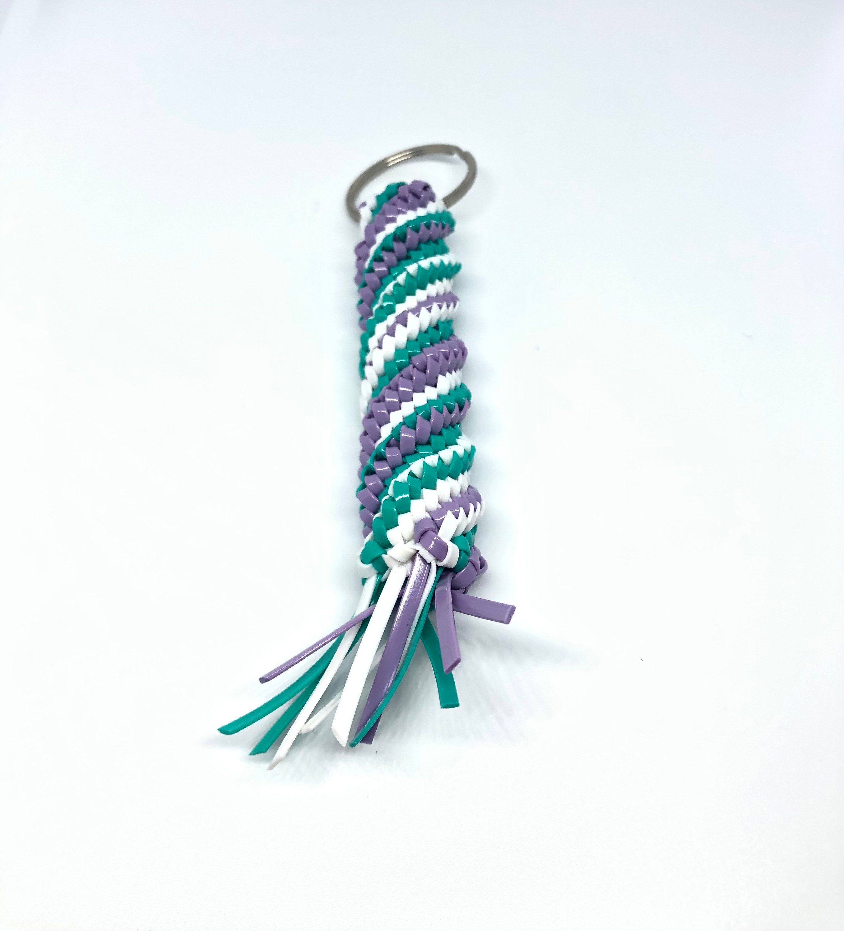 Purple Turquoise and White Rexlace Keychain Boondoggle - Etsy UK