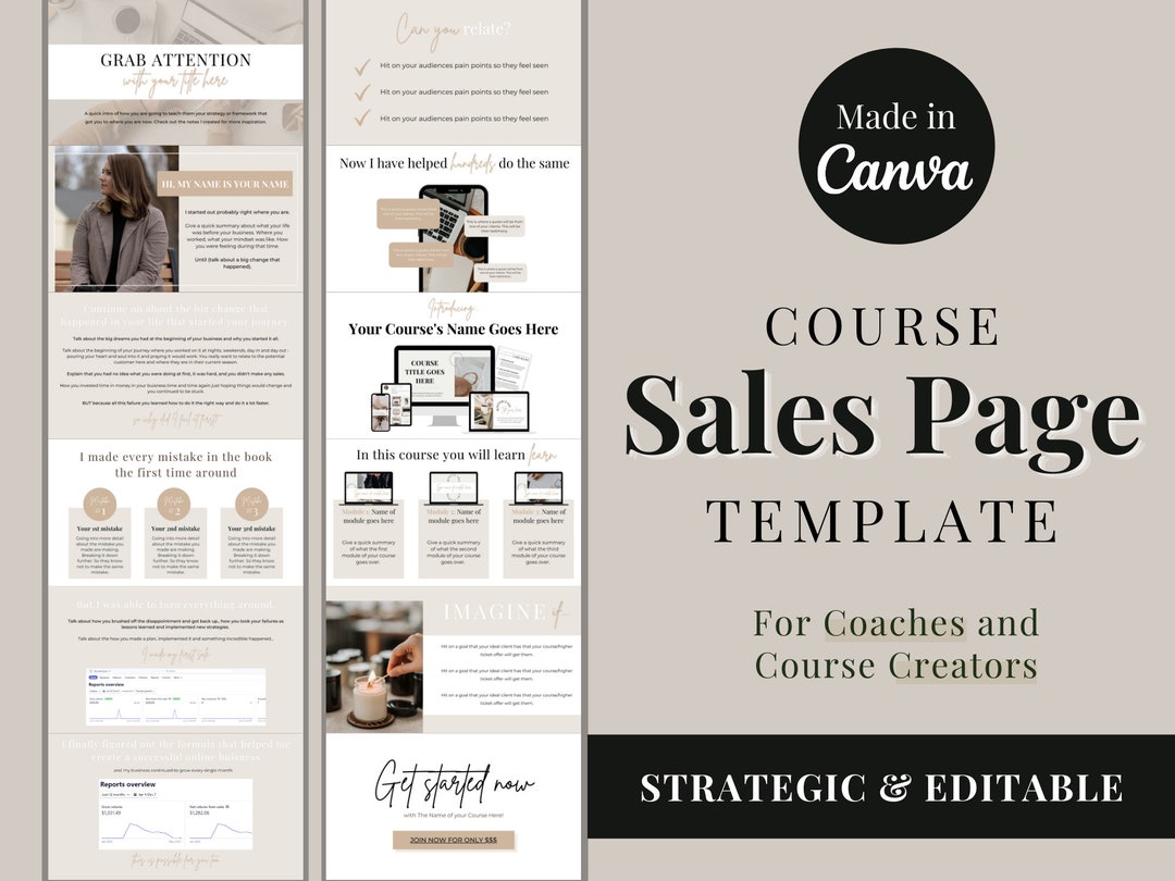 Editable Website Template, Sales Page Template Canva, Course Marketing ...