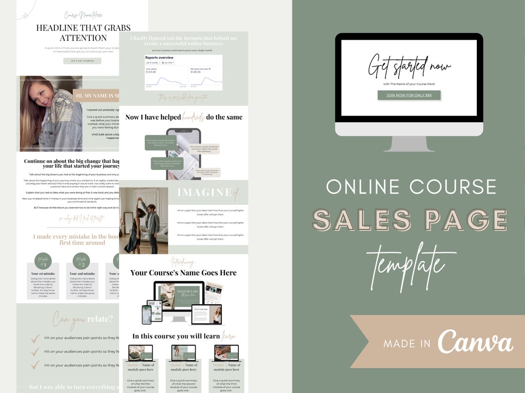 Sales Page Template Canva, Online Course Website Template, Course Sales ...