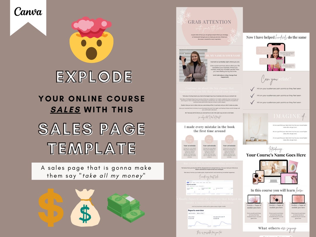 Sales Page Templates Canva, Landing Page, Template Canva, Website Canva ...