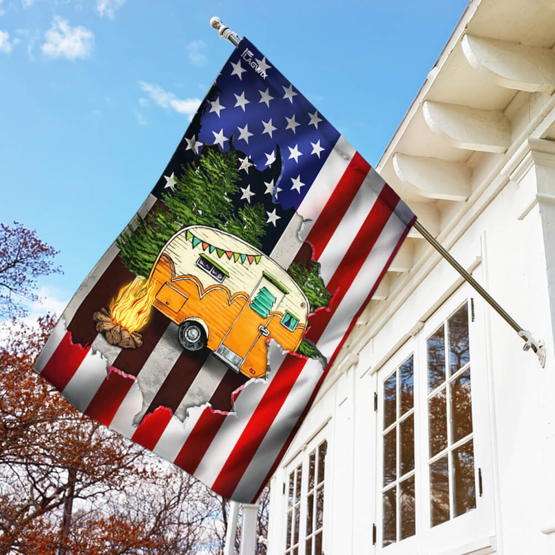 Camping Camper American Flag 404 Custom Flag Polyester Flag | Etsy