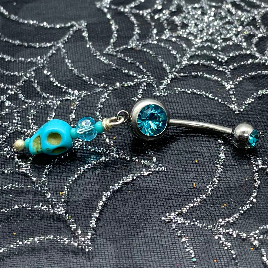 Turquoise Howlite Skull Halloween Belly Button Ring Surgical Steel ...