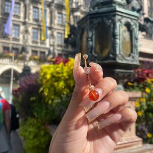 Carnelian Sunset Crystal Belly Ring Pink Orange Peach Red Sacral Chakra ...