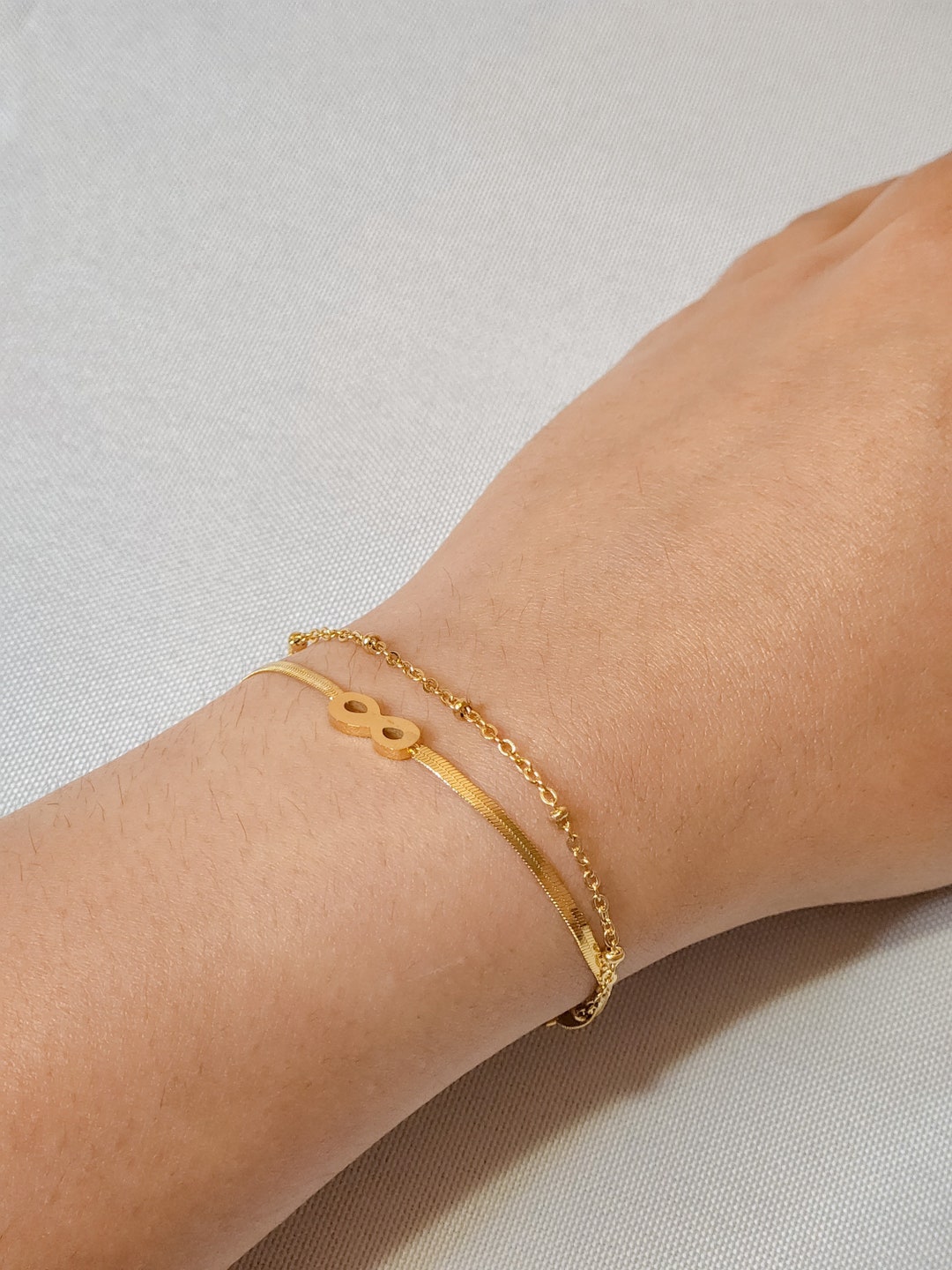 Infinity Double Chain Necklace, 18k Gold Plated Stainless Steel ...