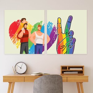Gay Male Wall Art, Gay Couple Poster, Love Paintings, Heart Wall Decor ...