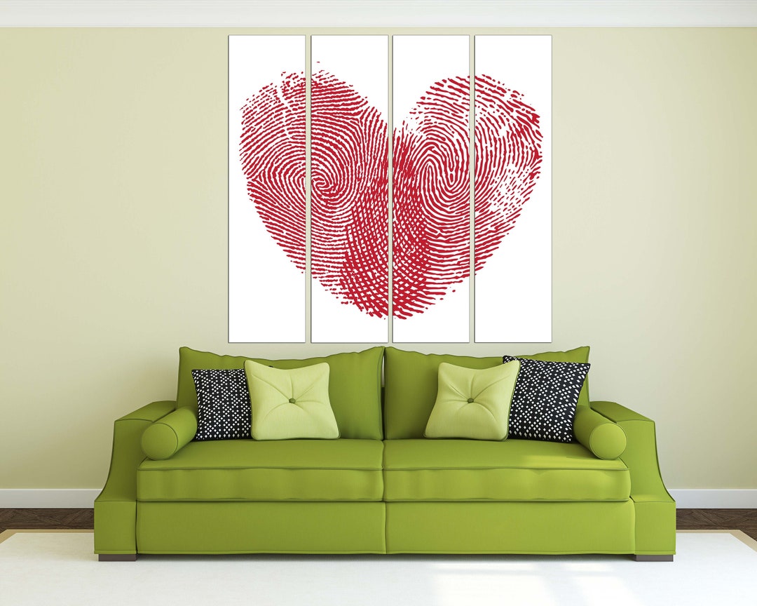 Red Heart Fingerprint Canvas Art: Modern Love Wall Decor - Etsy