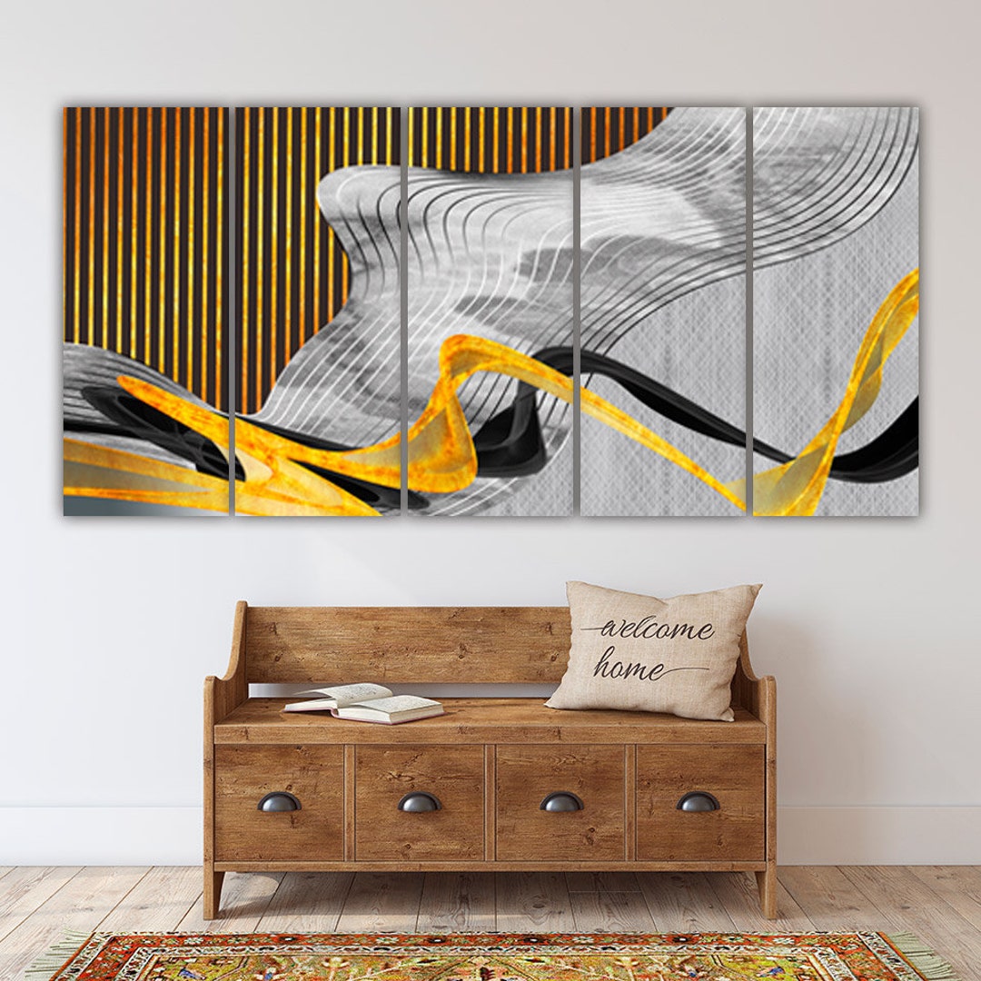 Grey Gold Art Abstract Art Print Modern Abstract Art Multi Panel Canvas ...
