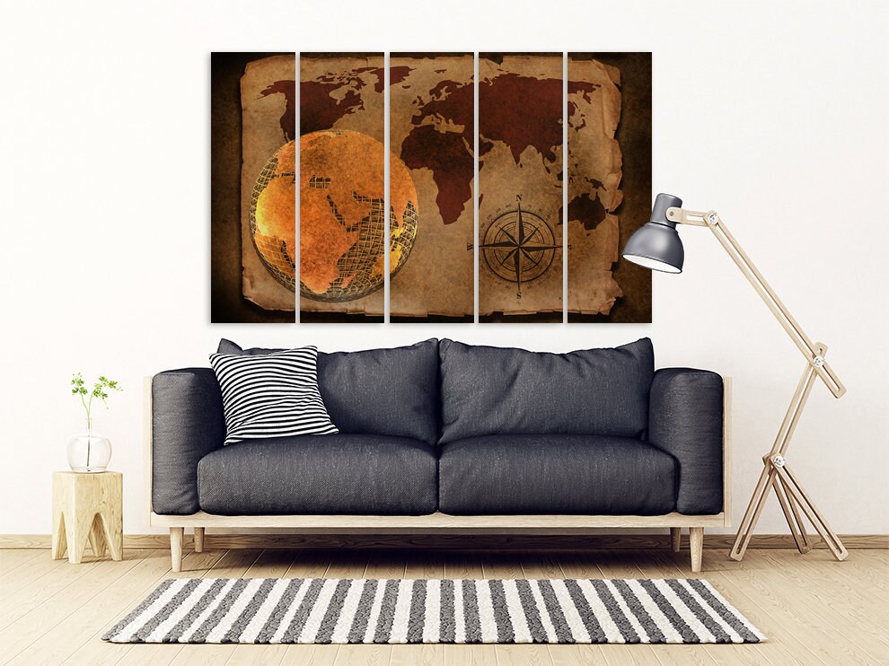 Vintage World Map World Map Wall Art Paintings on Canvas Home | Etsy