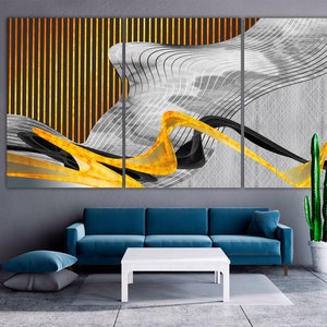 Grey Gold Art Abstract Art Print Modern Abstract Art Multi Panel Canvas ...