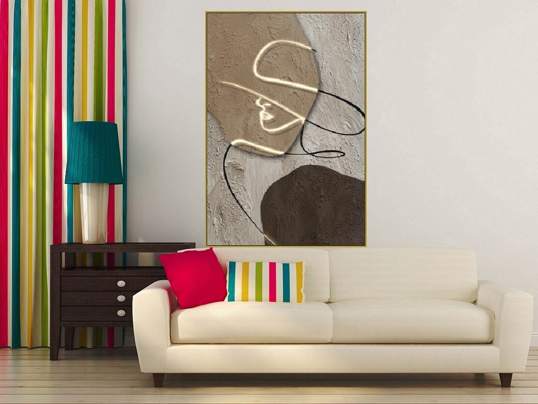 Large One Line Wall Art, Abstract Floater Frame Canvas Print, Grey ...