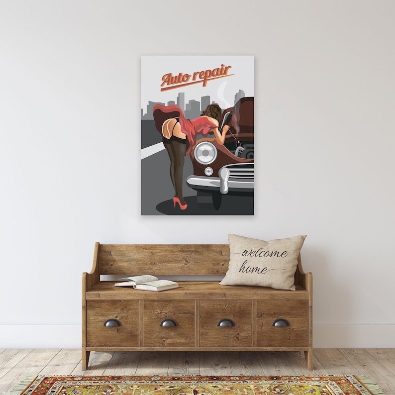 Retro Auto Repair Woman Extra Large Wall Art, Nude Poster - Etsy