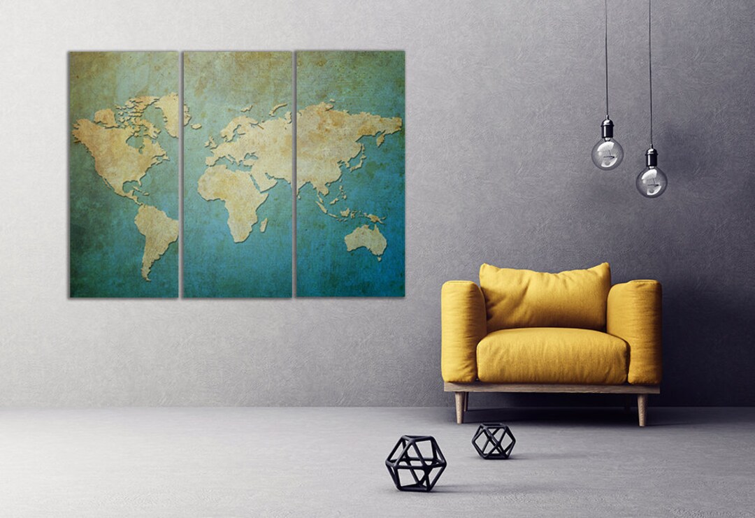World Map Wall Art Paintings on Canvas, Home Wall Decor, Canvas ...