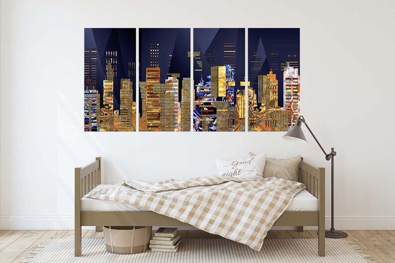 Night City Wall Collage Kit City at Night Decor Canvas - Etsy