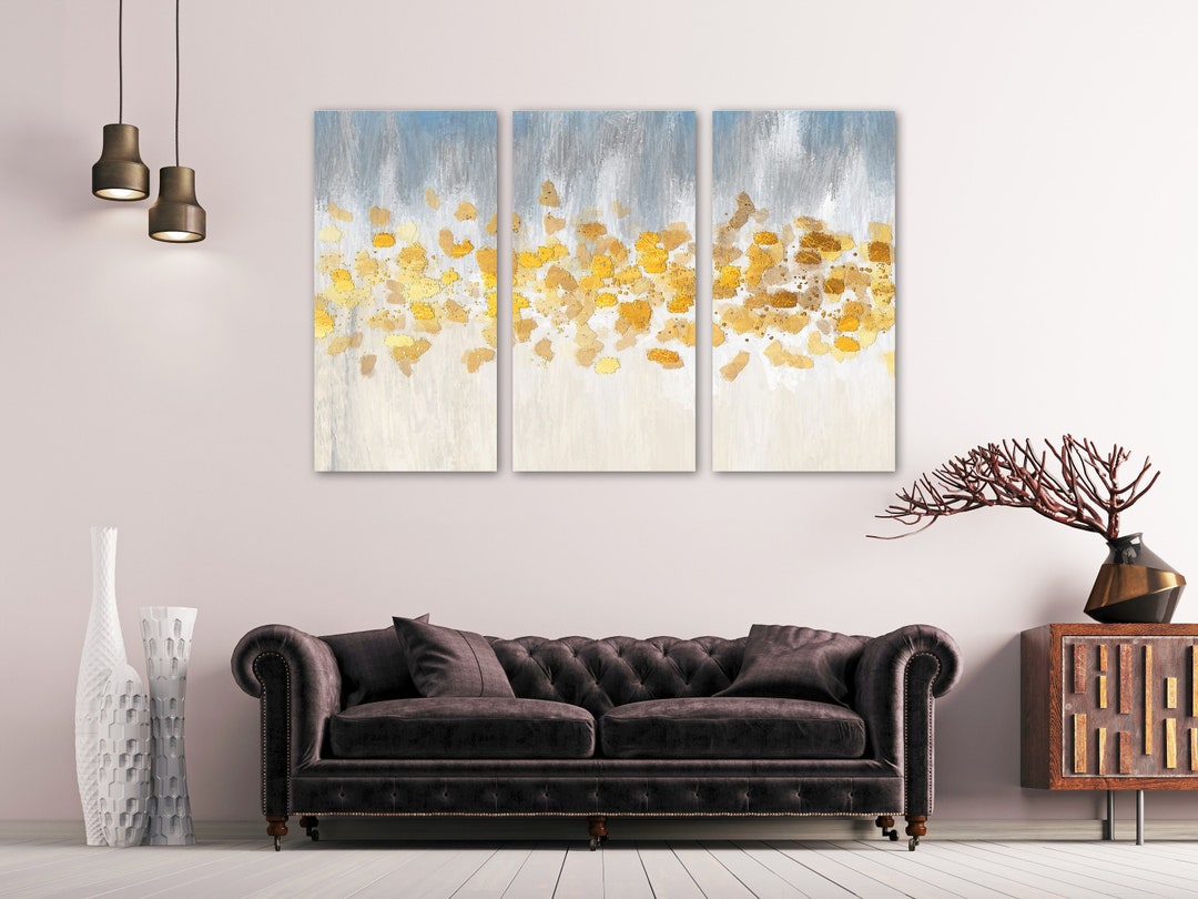 Multi Panel Abstract Canvas, Blue and Yellow Modern Abstract Painting ...
