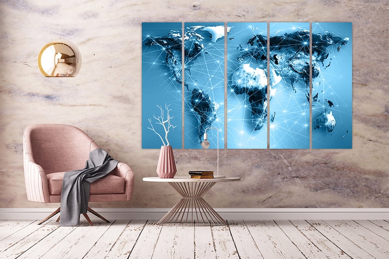 World map wall art paintings on canvas world map canvas home | Etsy