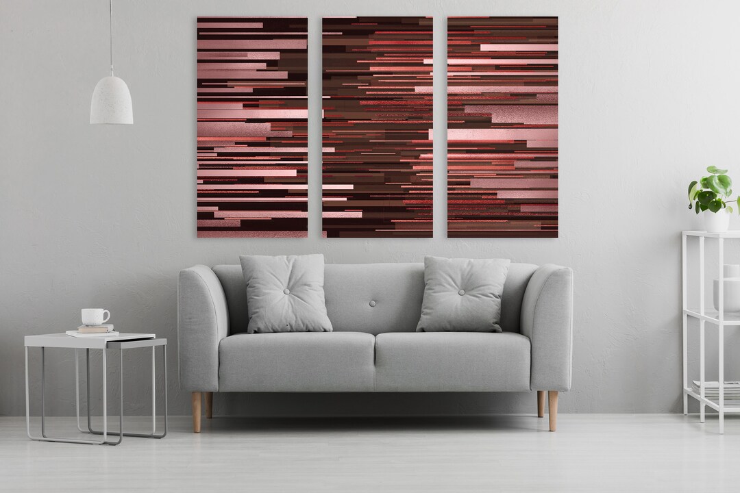 Abtract Line Extra Large Print Canvas Wall Art, Set of 3 Red Wall Arts ...