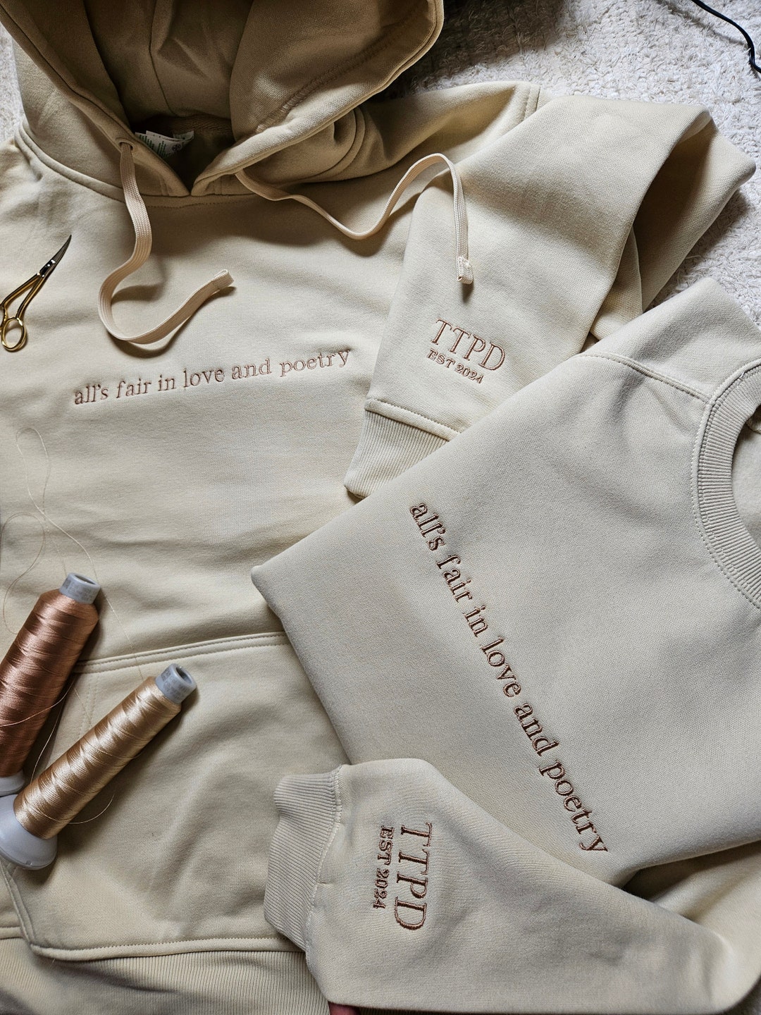 Embroidered Poetry Sand Crewneck Sweatshirt Sand Embroidered Hoodie ...