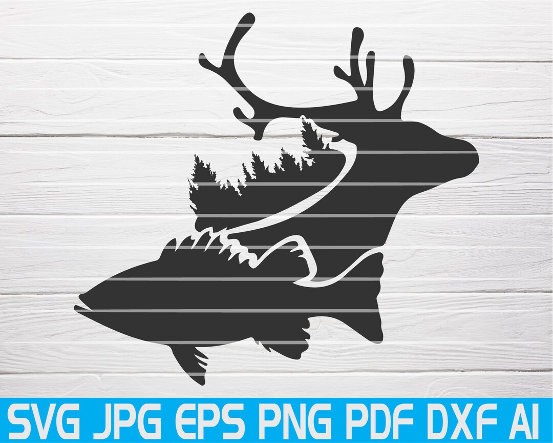 Deer Fish Forest Svg Deer Svg Fish Svg Fishing Pole Svg Hunting Svg ...