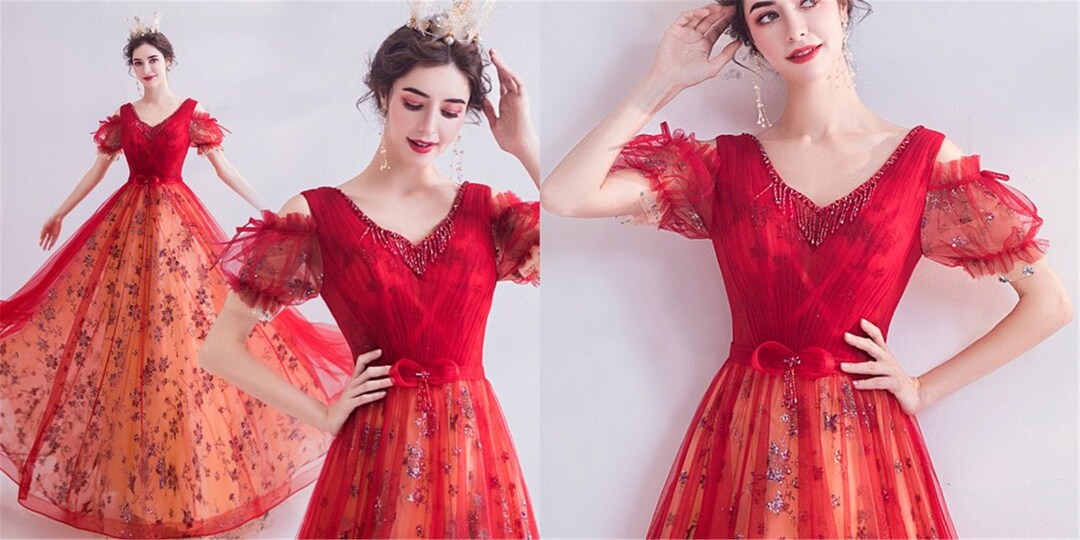 Red Dress 3 D Flower Prom Dress Party Red Dress With - Etsy